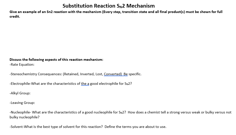 Solved Substitution Reaction SN2 Mechanism Give an example | Chegg.com