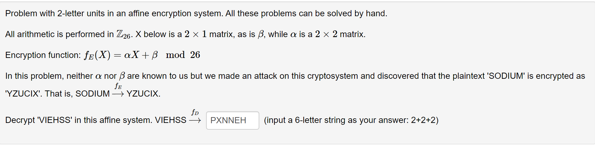 Solved Problem with 2-letter units in an affine encryption | Chegg.com