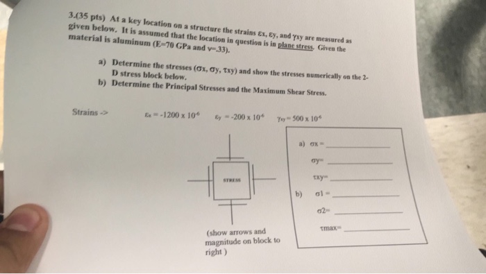 Solved At a key location on a structure the strains epsilon | Chegg.com