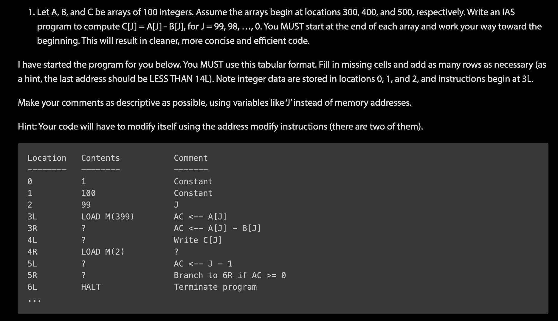 Solved 1. Let A,B, and C be arrays of 100 integers. Assume | Chegg.com