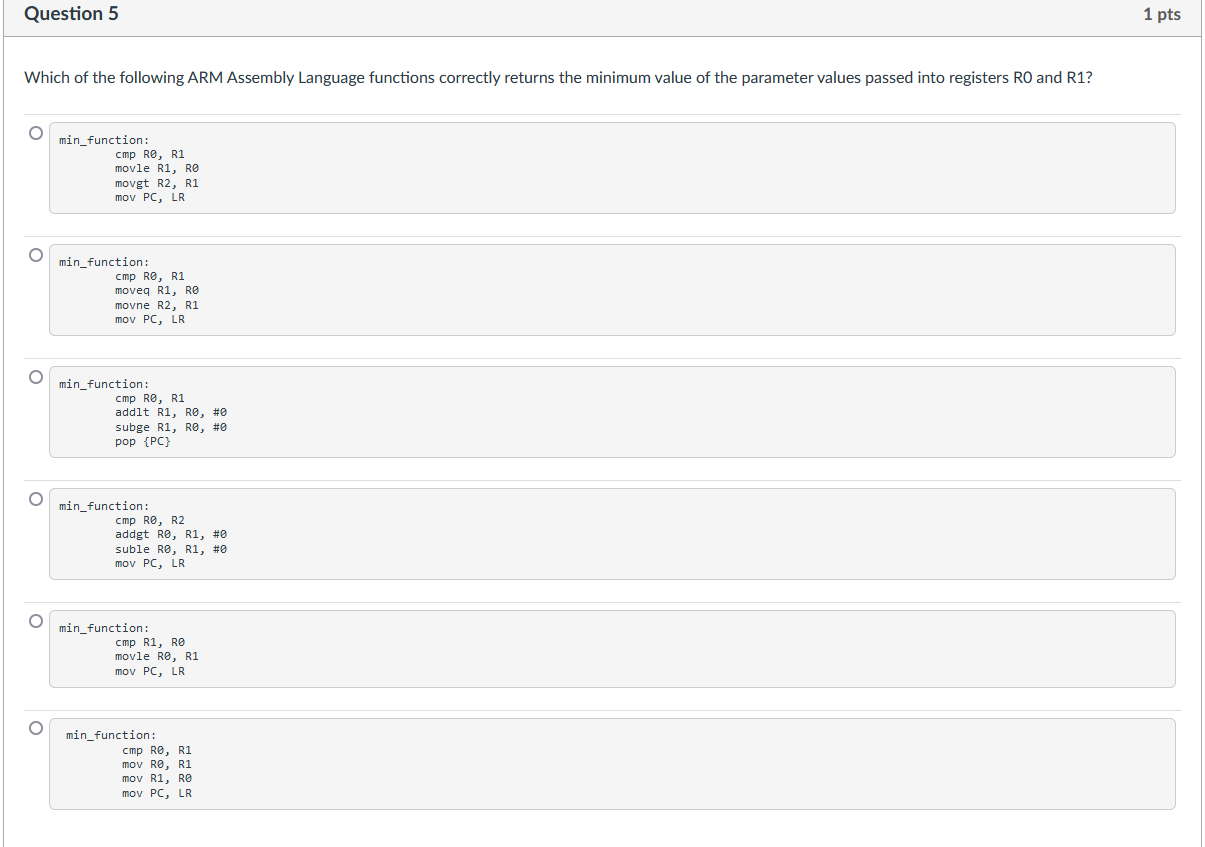 Solved Question 5Which of the following ARM Assembly | Chegg.com