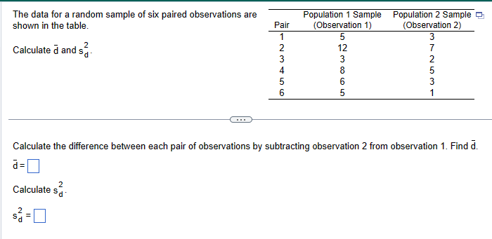 Solved The data for a random sample of six paired | Chegg.com