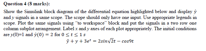 Solved Question 4 (8 marks): Show the Simulink block diagram | Chegg.com