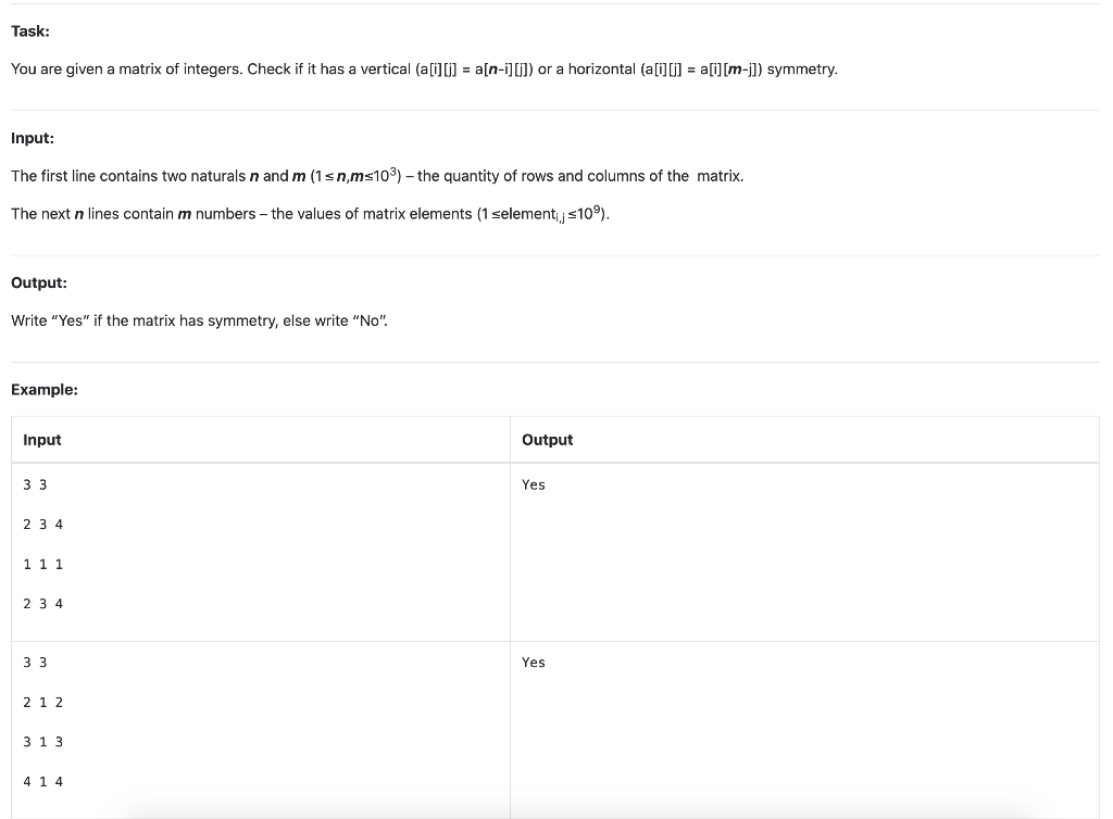 Solved Task: You are given a matrix of integers. Check if it | Chegg.com