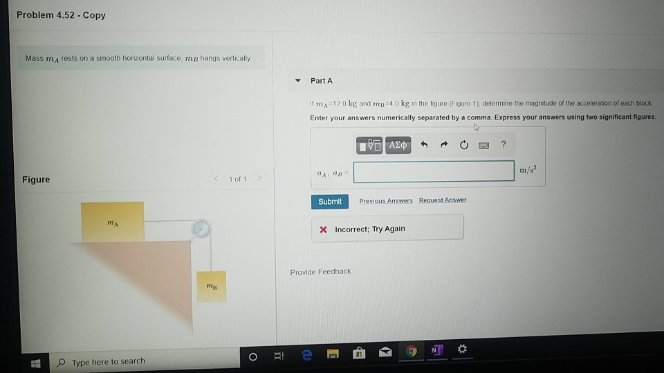 Solved Problem 4.52 - Copy Mass ma rests on a smooth | Chegg.com