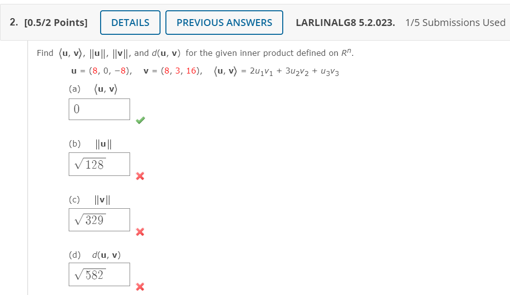 Solved 2. [0.5/2 Points] DETAILS PREVIOUS ANSWERS LARLINALG8 | Chegg.com