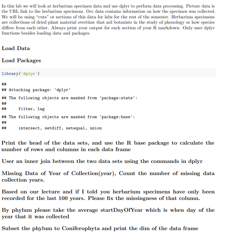 In this lab we will look at herbarium specimen data | Chegg.com