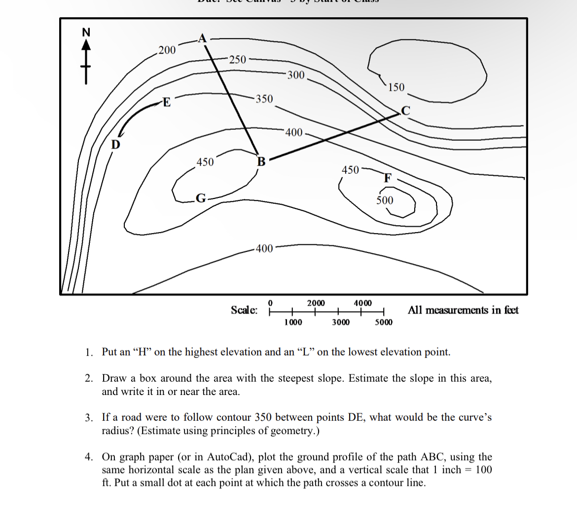Solved 1. Put an "H" on the highest elevation and an " L " | Chegg.com