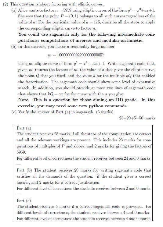 Solved 2 This Question Is About Factoring With Elliptic