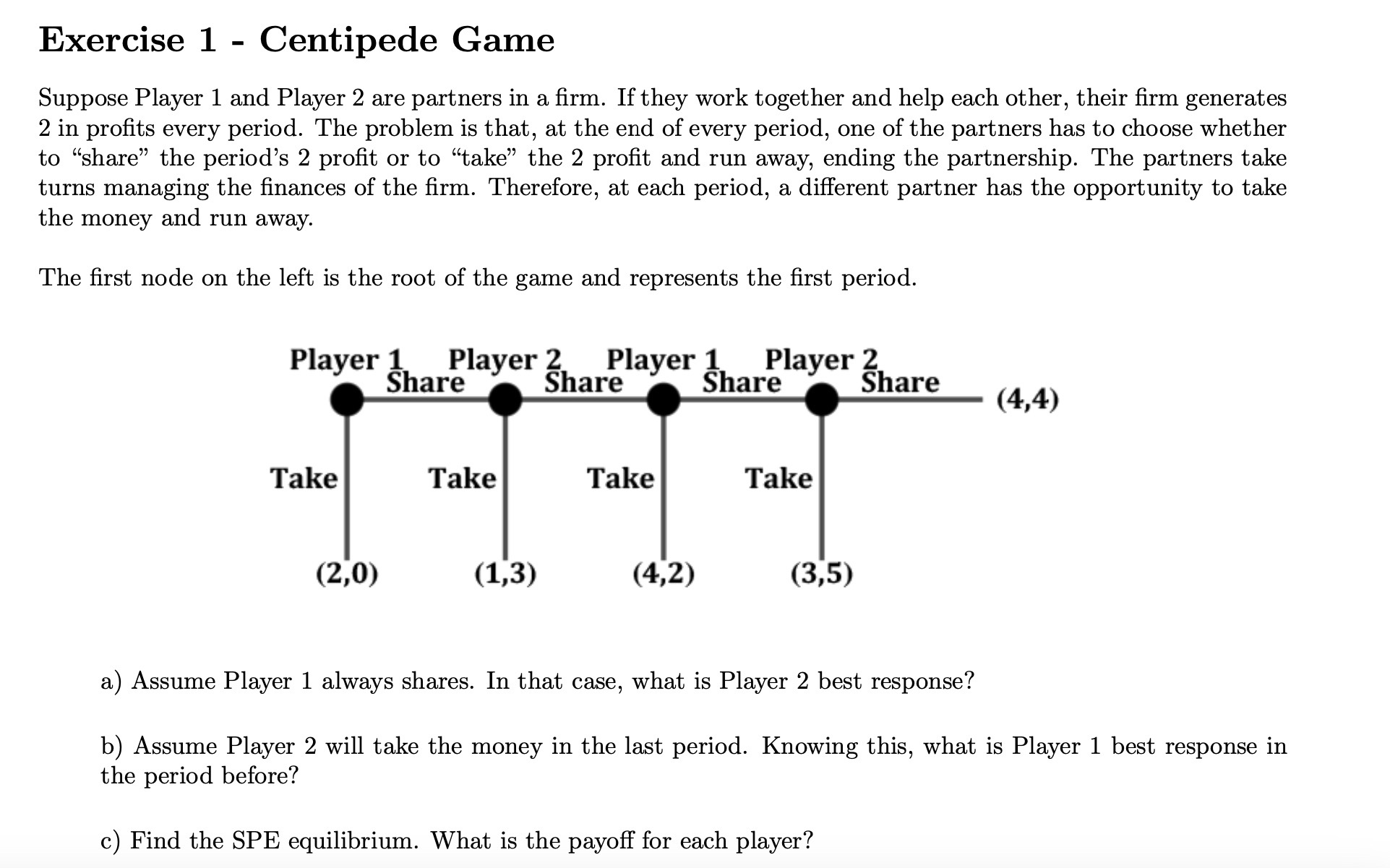 Solved Exercise 1 - ﻿Centipede GameSuppose Player 1 ﻿and | Chegg.com