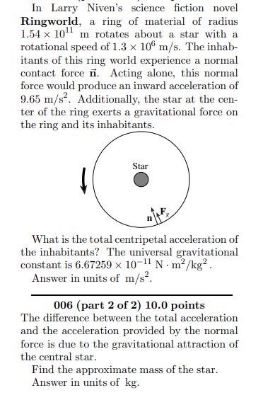 Solved In Larry Niven's science fiction novel Ringworld, a | Chegg.com
