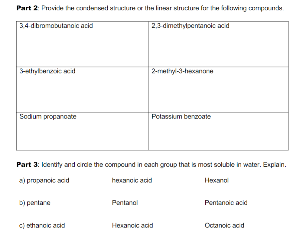 Solved Part 2: Provide the condensed structure or the linear | Chegg.com