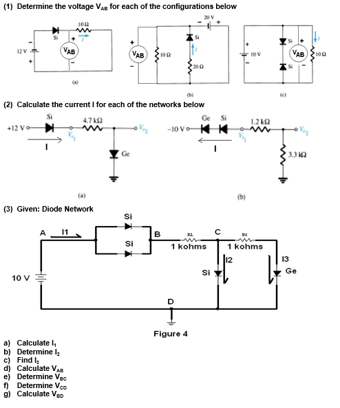Solved (1) Determine the voltage VAB for each of the | Chegg.com