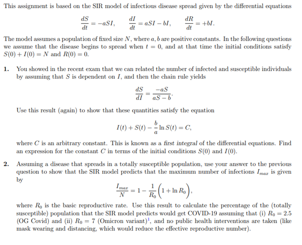 Solved This assignment is based on the SIR model of | Chegg.com