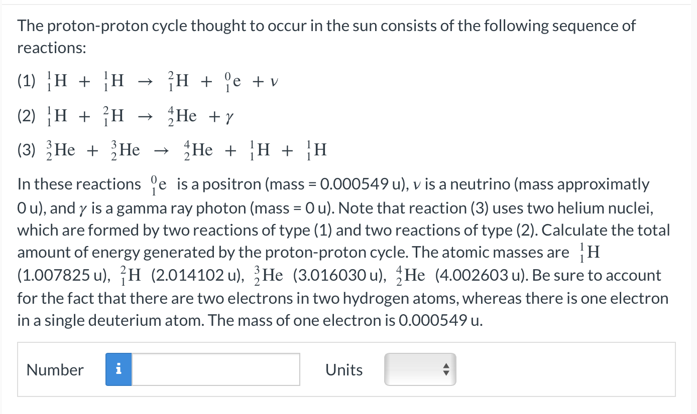 The proton-proton cycle thought to occur in the sun | Chegg.com
