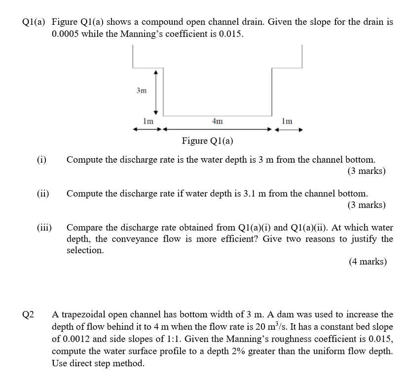 Solved Ql(a) Figure Q1(a) shows a compound open channel | Chegg.com