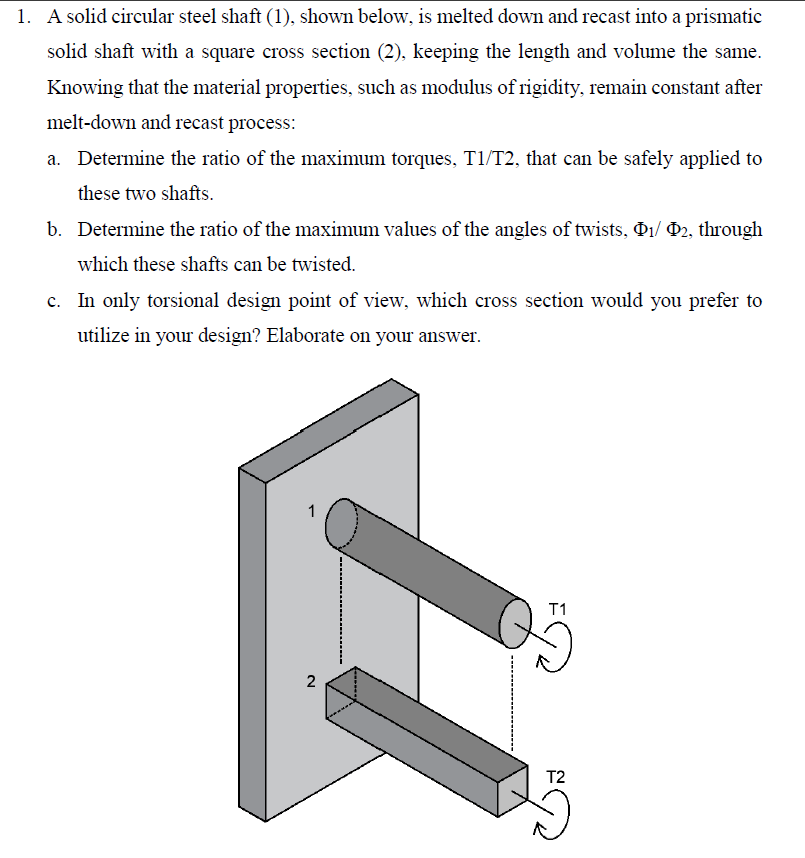 Solved 1. A solid circular steel shaft (1), shown below, is | Chegg.com