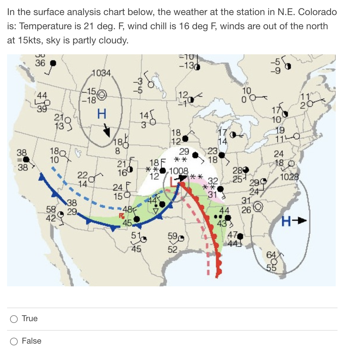 Solved In the surface analysis chart below, the weather at | Chegg.com