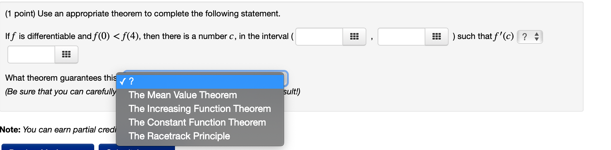 Solved (1 point) Use an appropriate theorem to complete the | Chegg.com