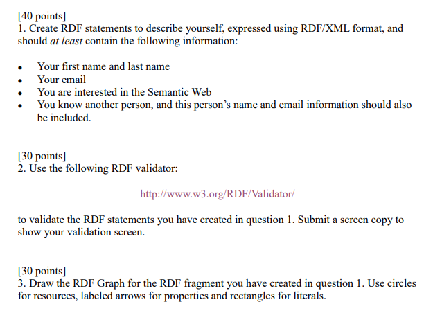 Solved 40 points] 1. Create RDF statements to describe | Chegg.com