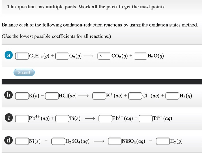 Solved Balance Each Of The Following Oxidation Reduction