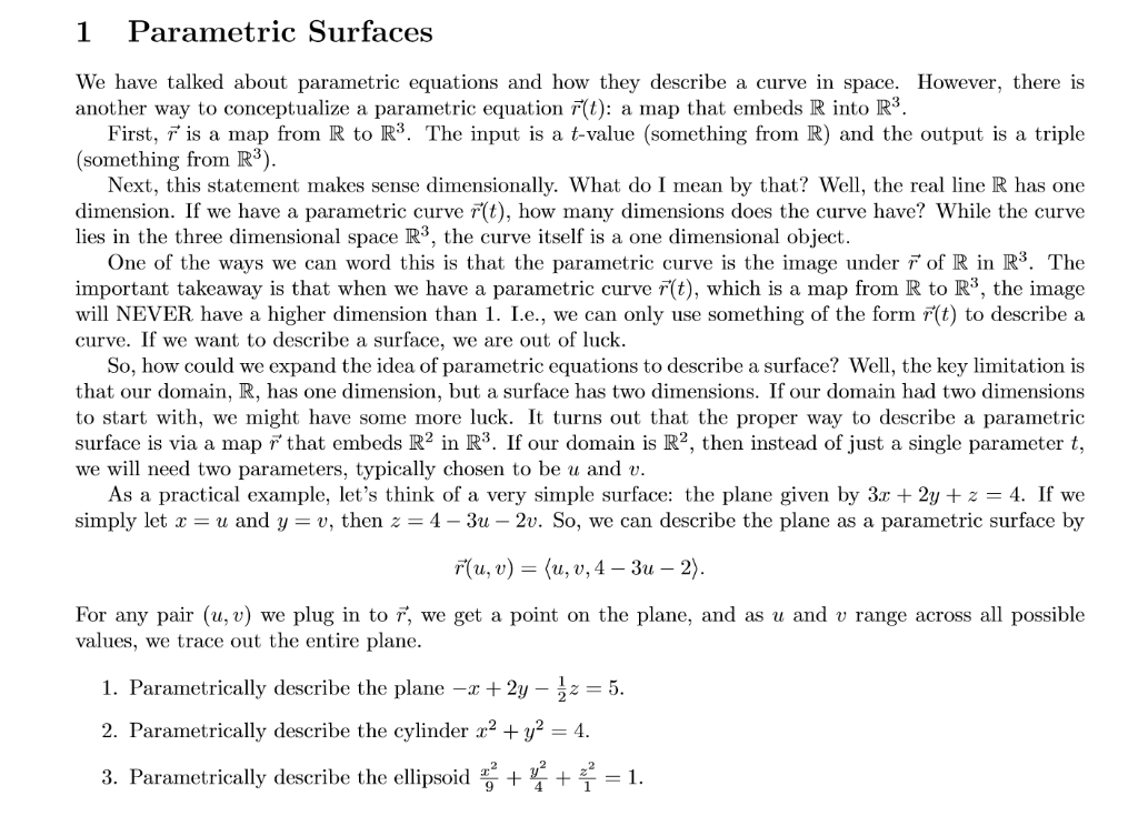 Solved 1 Parametric Surfaces We have talked about parametric | Chegg.com