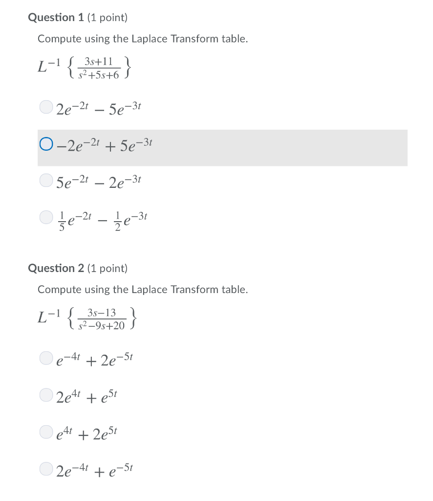 Solved Question 1 (1 point) Compute using the Laplace | Chegg.com