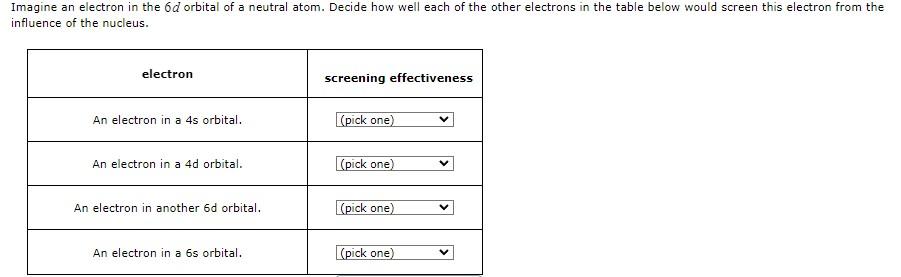 Solved Imagine an electron in the 6d orbital of a neutral | Chegg.com