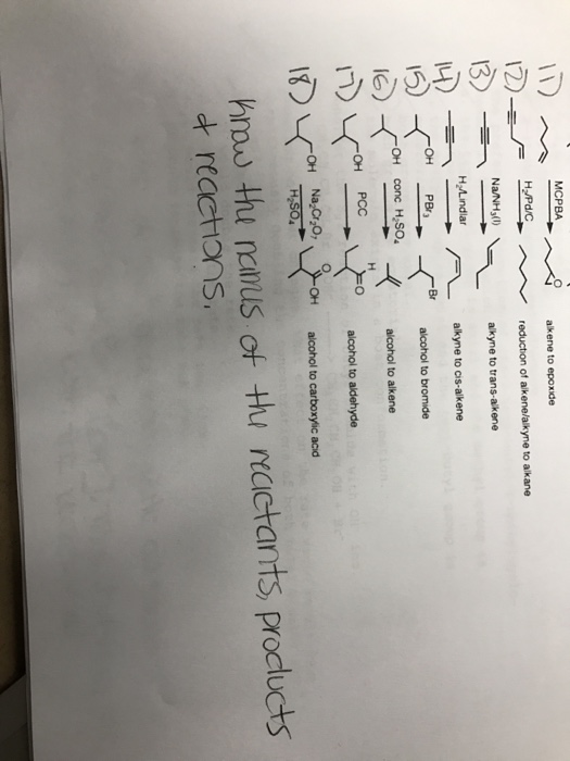 Solved MCPBA alkene to epoxide eduction of alkene/alkyne to | Chegg.com
