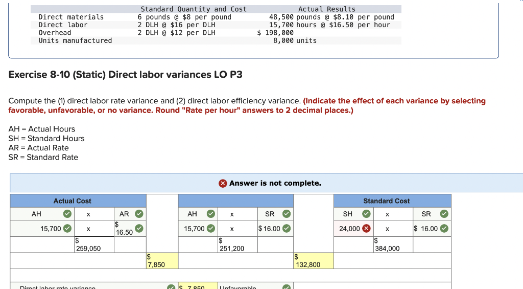 Solved Exercise 8-10 (Static) Direct labor variances LO P3 | Chegg.com Solved Exercise 8-10 (Static) Direct labor variances LO P3 | Chegg.com