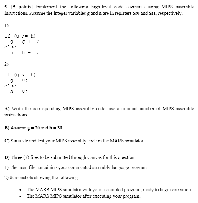 Solved 5 5 Points Implement The Following High Level Code 
