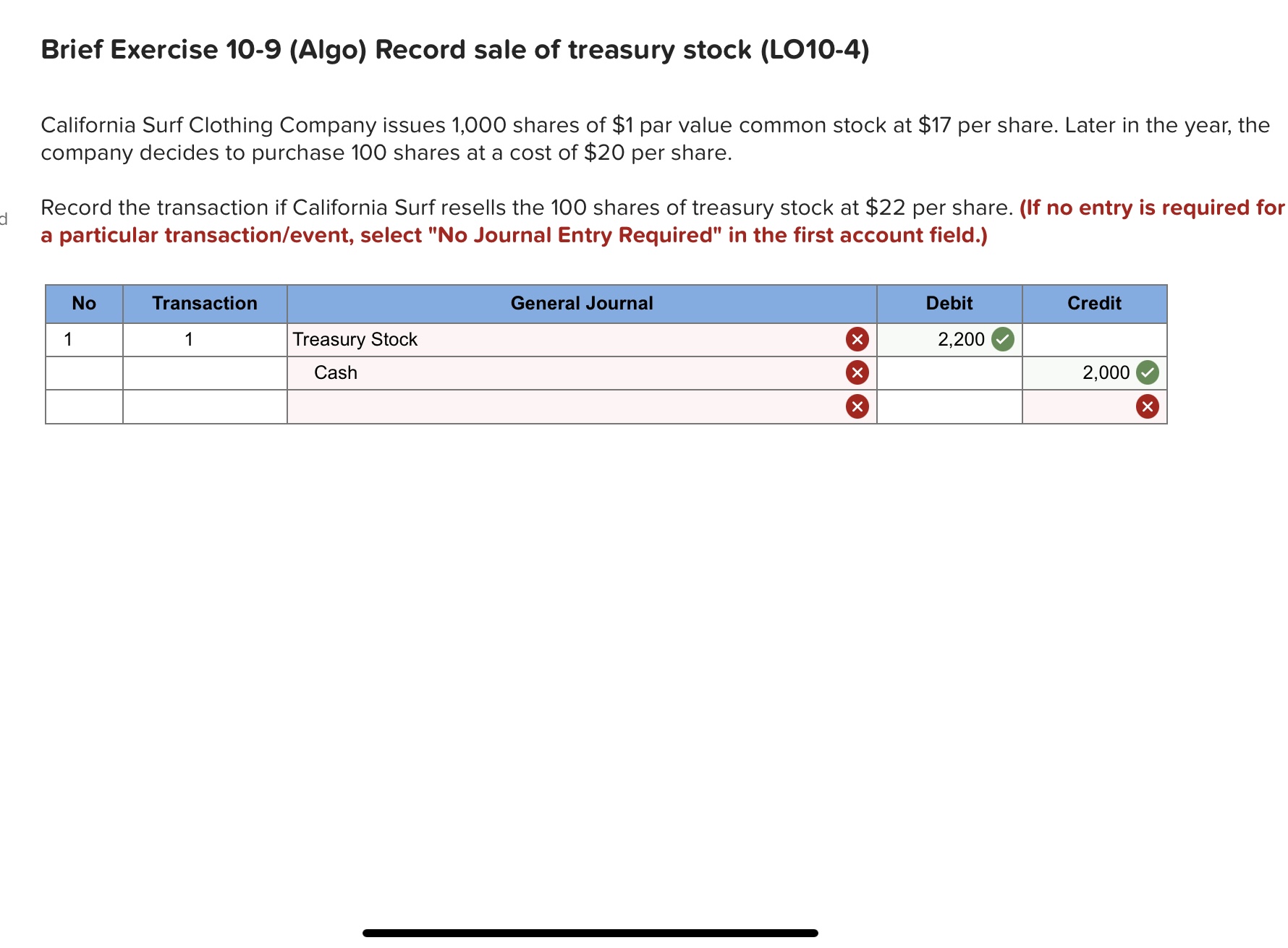 Solved Brief Exercise 10-9 (Algo) Record sale of treasury | Chegg.com