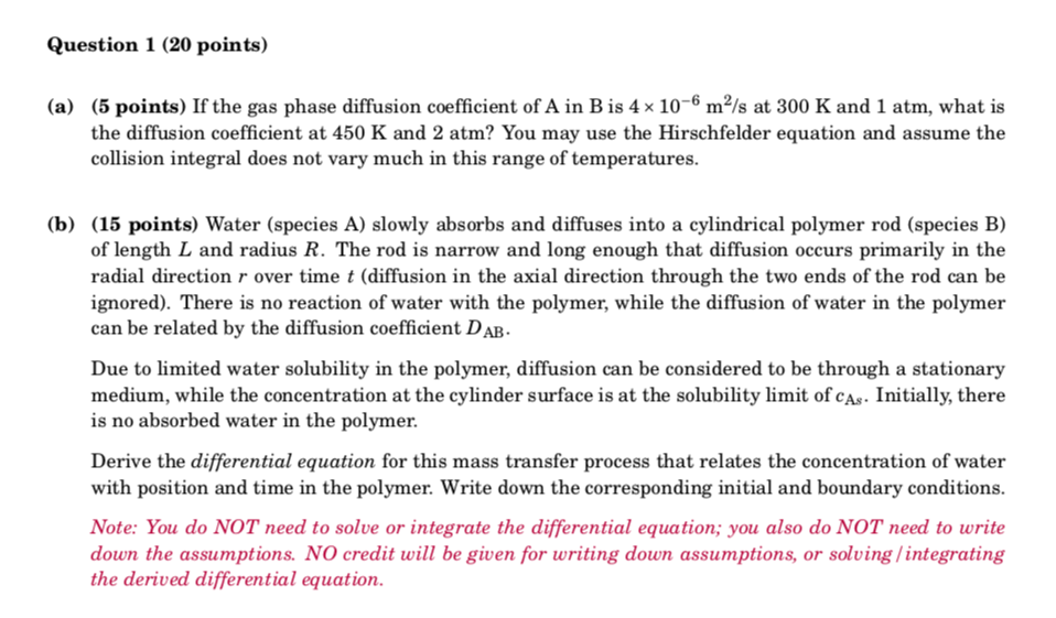 Solved Question 1 (20 points) (a) (5 points) If the gas | Chegg.com