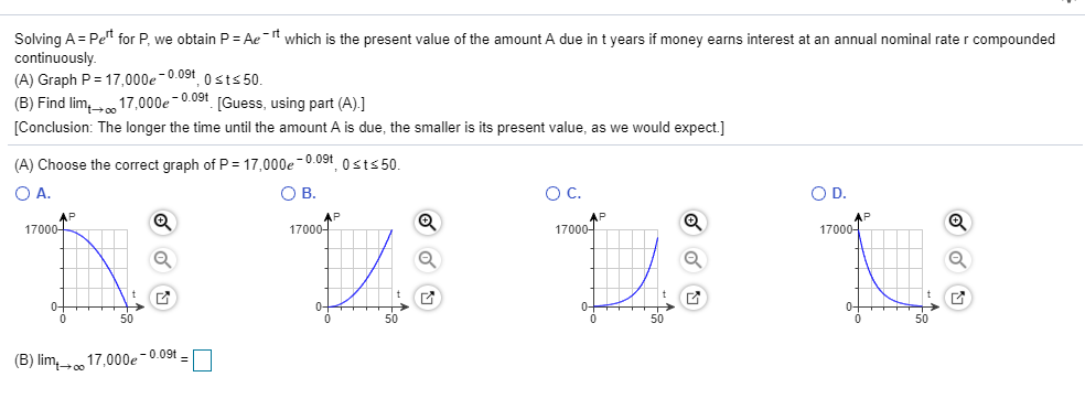 Solved Solving A: Pert for P, we obtain P=Ae-rt which is the | Chegg.com