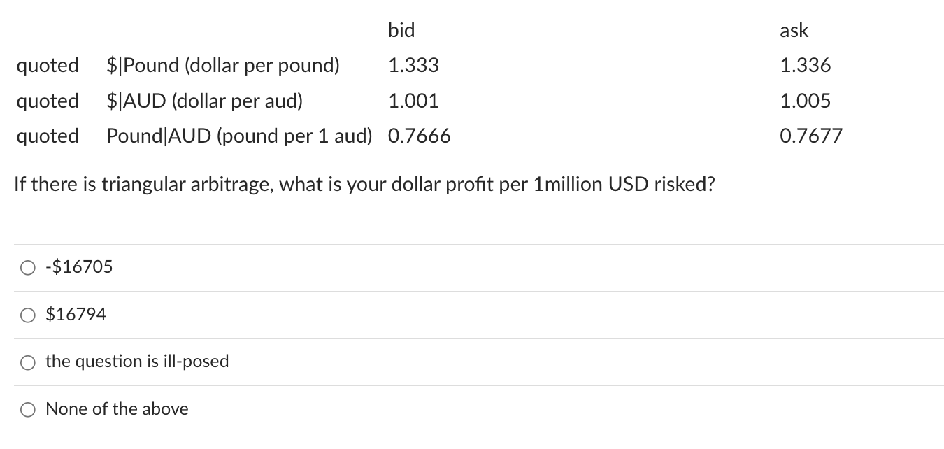 Solved If there is triangular arbitrage, what is your dollar | Chegg.com