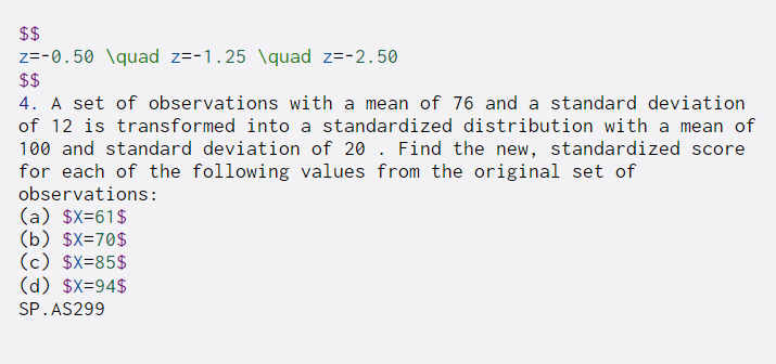 Solved $$ z=-0.50 \quad z=-1.25 \quad z=-2.50 $$ 4. A set of | Chegg.com