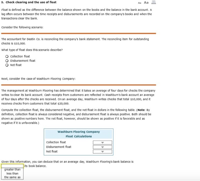 Solved 5. Check clearing and the use of float Float is | Chegg.com