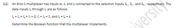 Solved 2) An 8-to-1 multiplexer has inputs w,x, and y | Chegg.com