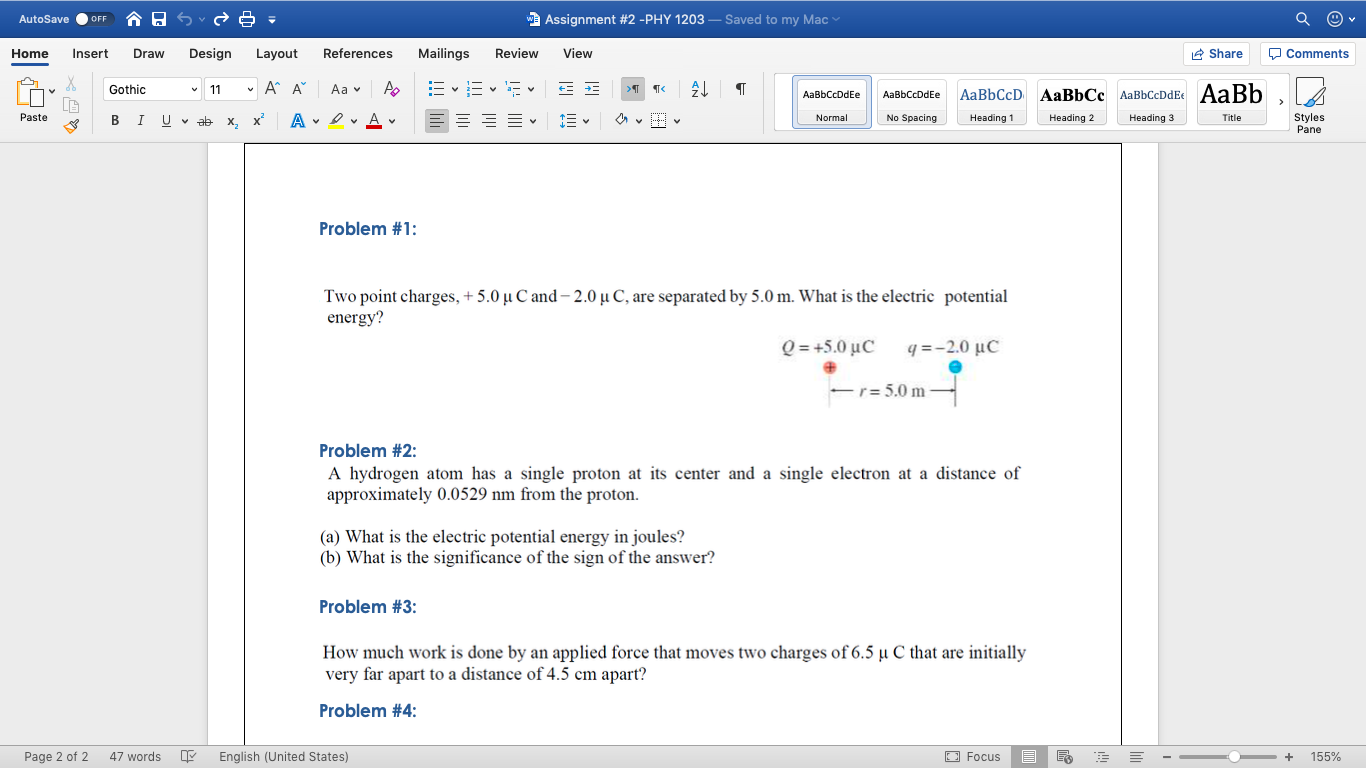 Solved AutoSave OFF Sv W Assignment #2 -PHY 1203 - Saved to | Chegg.com