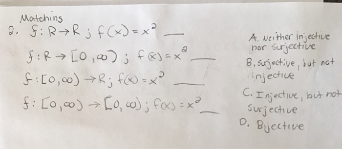 Solved Matching f: R rightarrow R; f(x) = x^2 _____ f: R | Chegg.com