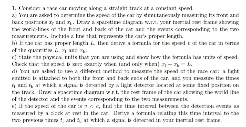 1. Consider a race car moving along a straight track | Chegg.com