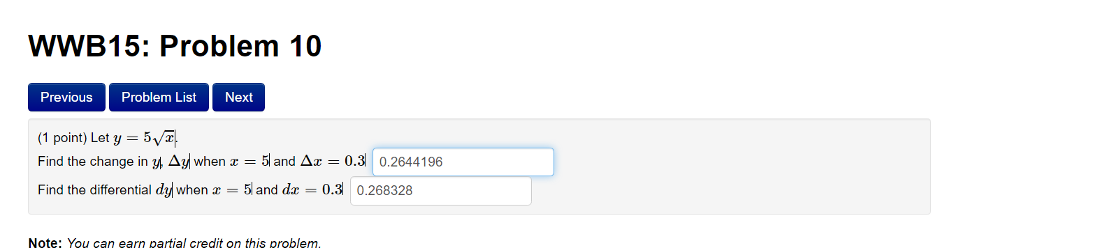 Solved WWB15: Problem 10 Previous Problem List Next = (1 | Chegg.com