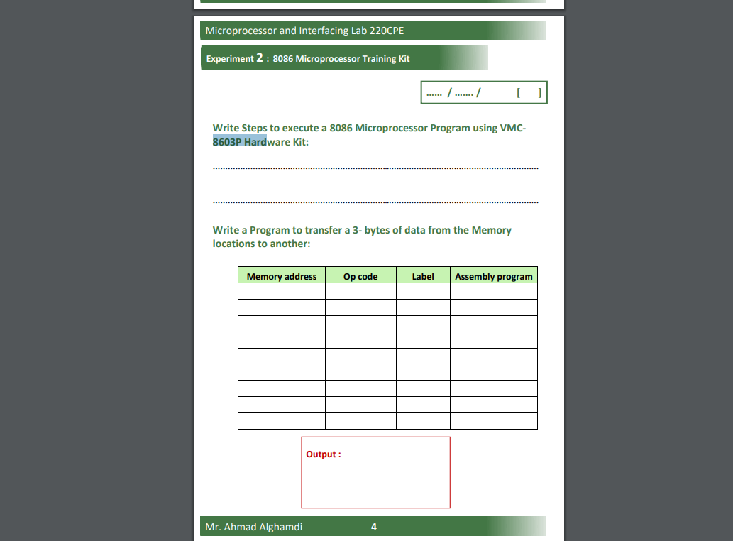 Solved Microprocessor and Interfacing Lab 220CPE Experiment | Chegg.com
