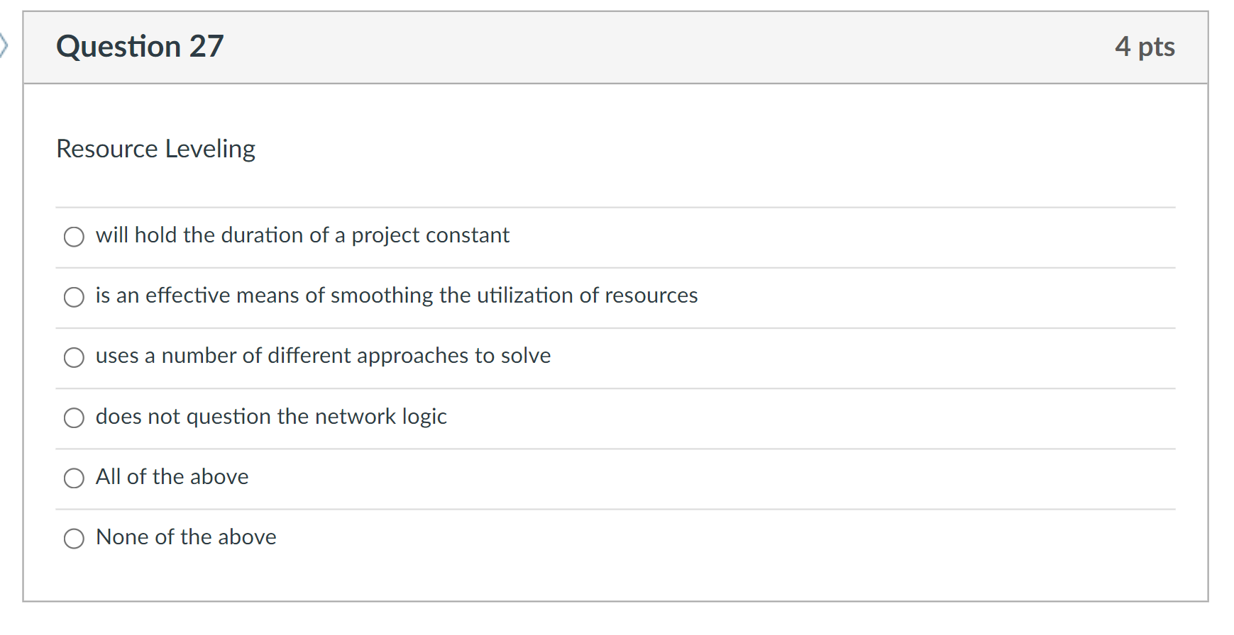 Solved Resource Leveling will hold the duration of a project | Chegg.com