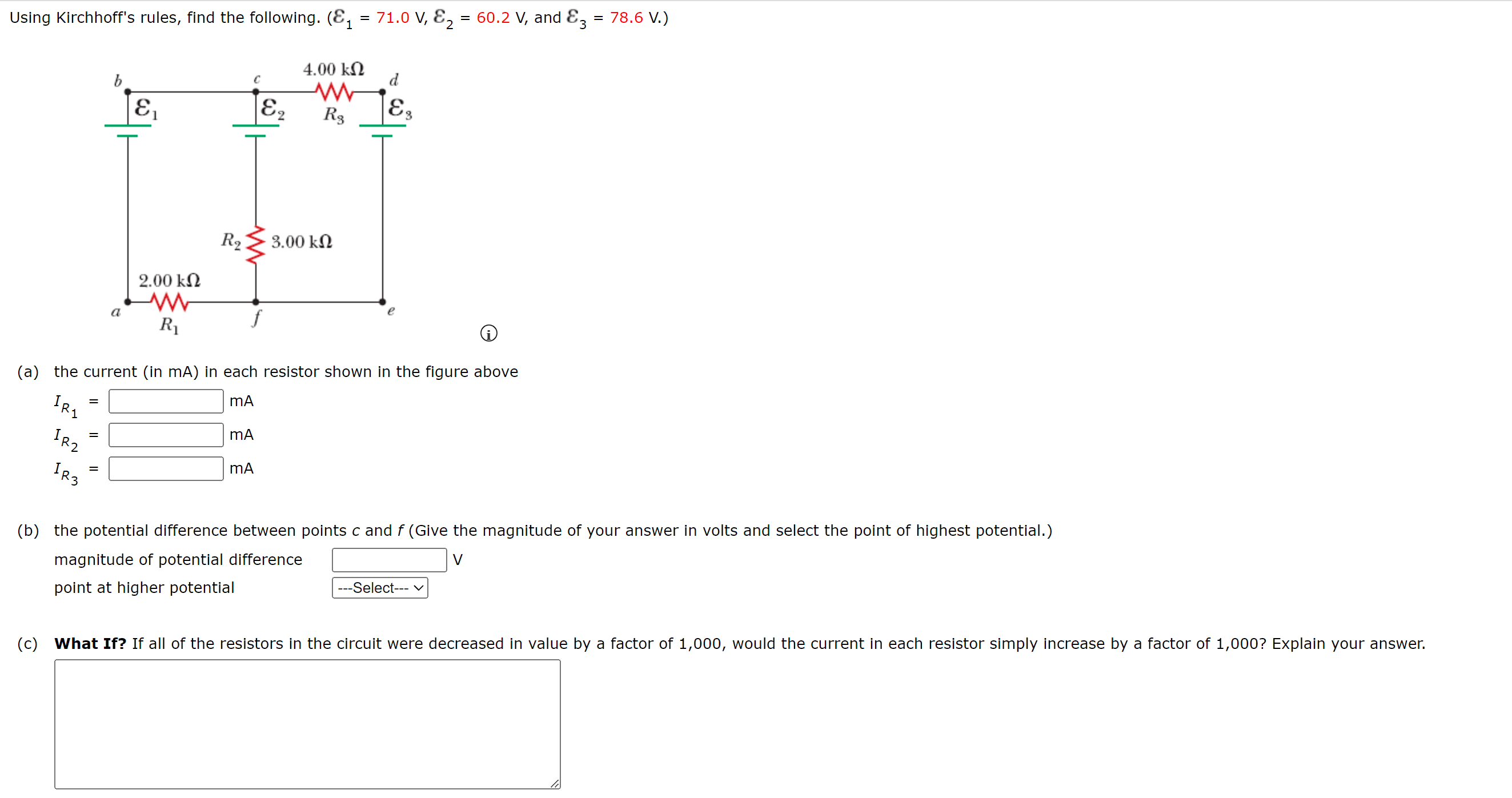 Solved Using Kirchhoff's rules, find the following. ( | Chegg.com