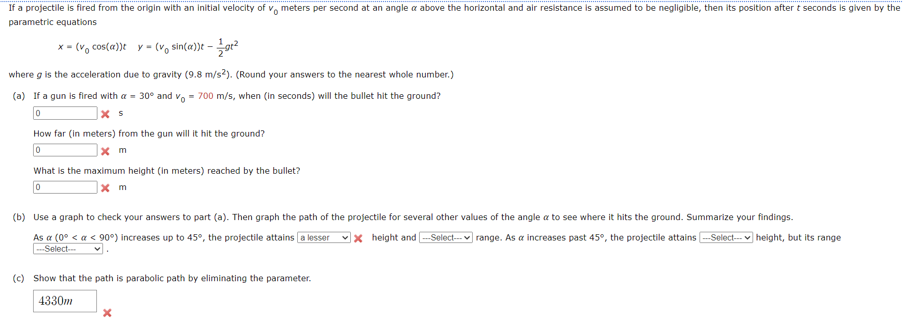 Solved If ﻿a projectile is ﻿fired from the origin with an | Chegg.com