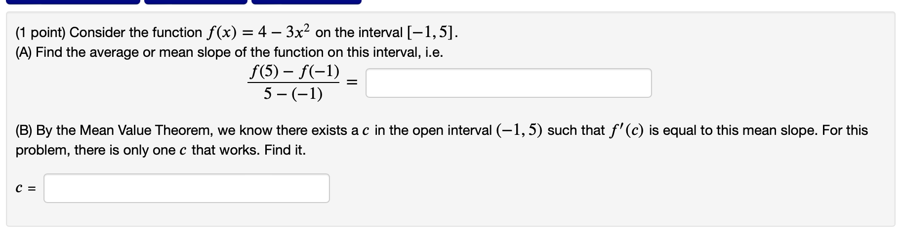 Solved (1 point) Consider the function f(x)=4−3x2 on the | Chegg.com