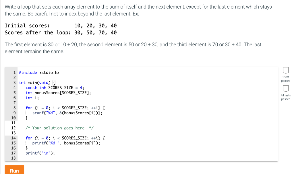 Solved Write a loop that sets each array element to the sum | Chegg.com