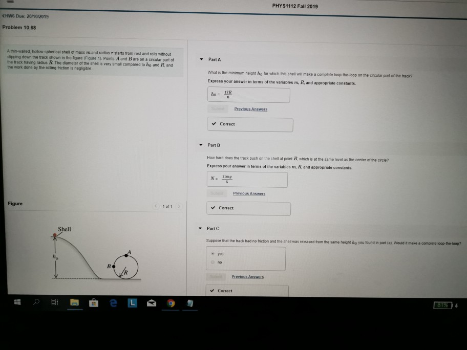 Solved ves A thin-walled, hollow spherical shell of mass m | Chegg.com