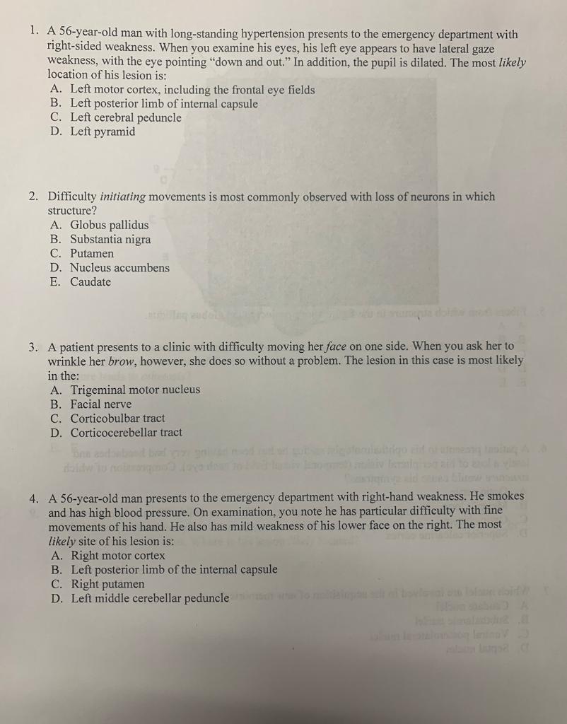 Solved 1. A 56-year-old man with long-standing hypertension | Chegg.com